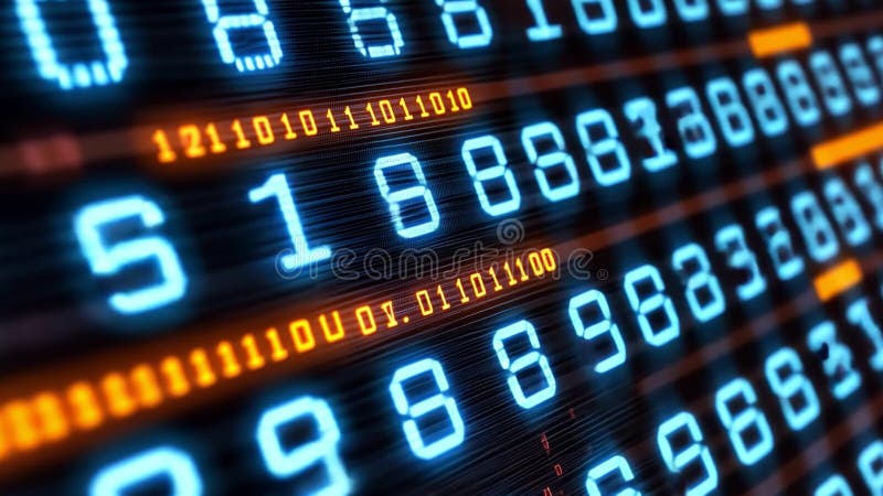 Digital Numbers and Binary Visualization Glowing Display of Technology ...