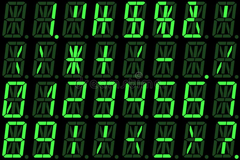 Digital Numbers on Green Alphanumeric LED Display Stock Illustration ...