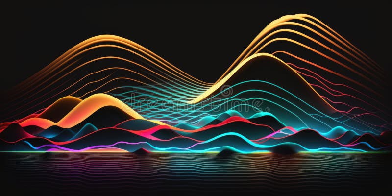 Digital Ocean of Neon Lines in the Dark Digital Illustration Art Stock ...
