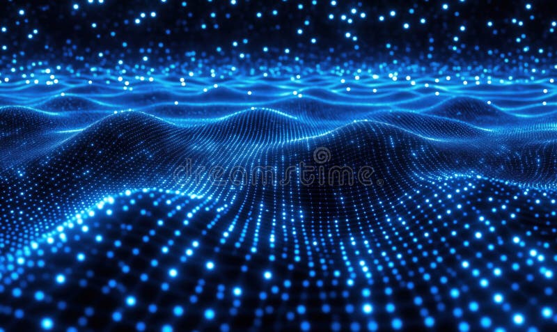 Digital Ocean Waves Illuminated by Blue Light, Creating a Mesmerizing ...