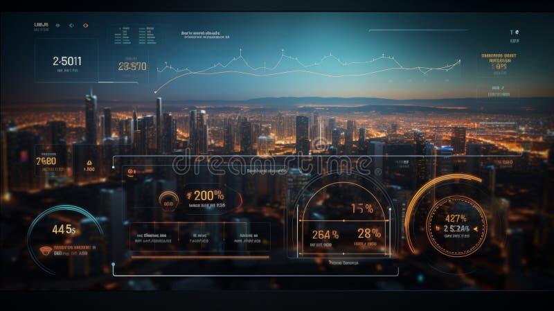 Digital Office Horizon: Hi-Tech HUD UI Interface in a Modern Workspace ...