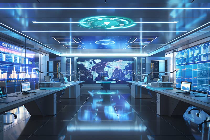 Digital Office Space with Holographic Screens and Modern Tech - AI ...