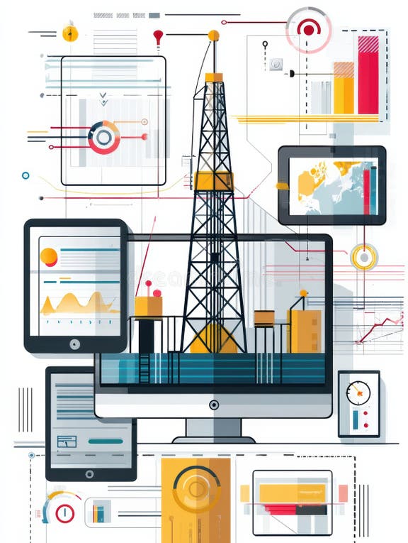 Digital Oil Rig Surrounded by Interactive UI Elements Showcasing Oil ...