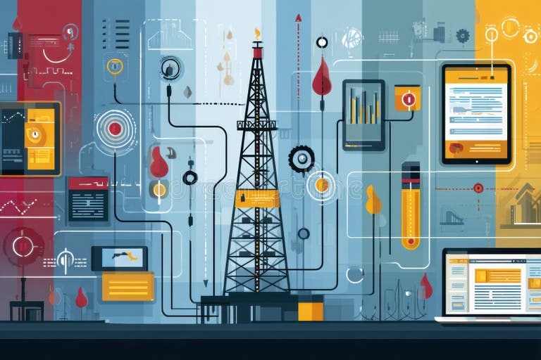 Digital Oil Rig Surrounded by Interface Elements Illustrating Modern ...