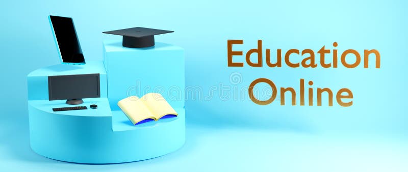 Digital Online Education. 3d Render of Book. Application Learning on ...