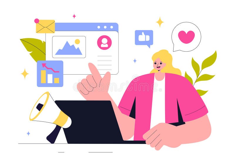 Digital Online Marketing Vector Illustration Featuring Business ...