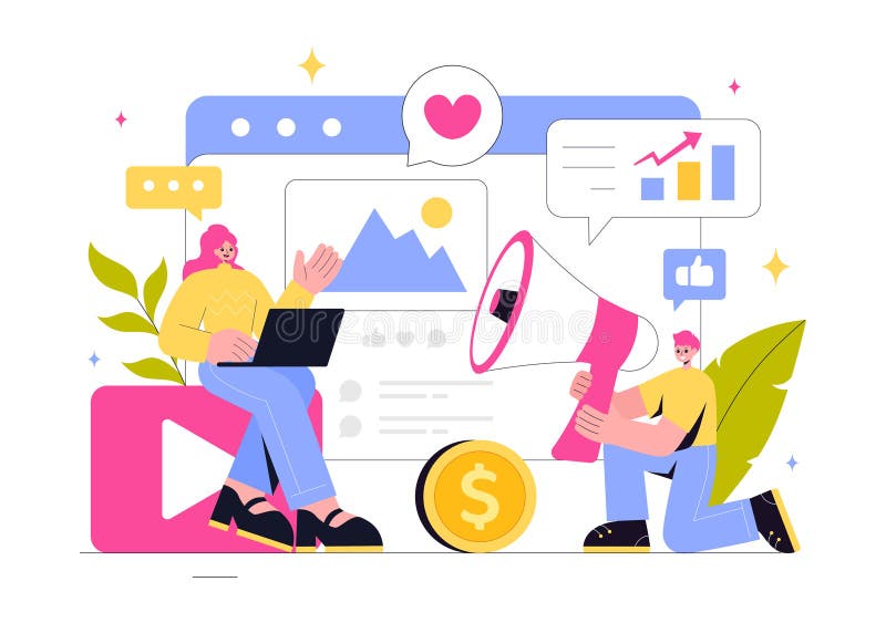 Digital Online Marketing Vector Illustration Featuring Business ...