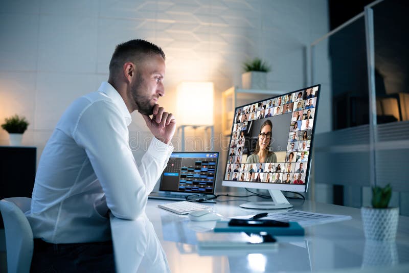 Digital Online Video Conference Webinar Stock Image - Image of chat ...