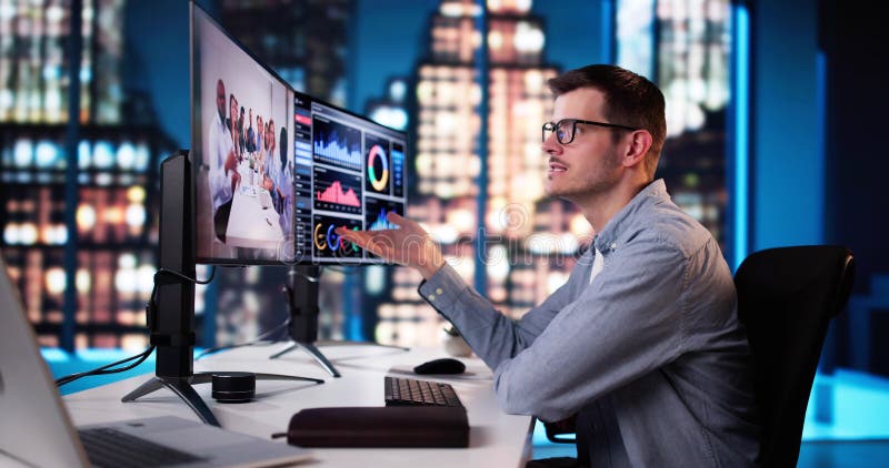 Digital Online Video Conference Webinar Stock Photo - Image of screen ...