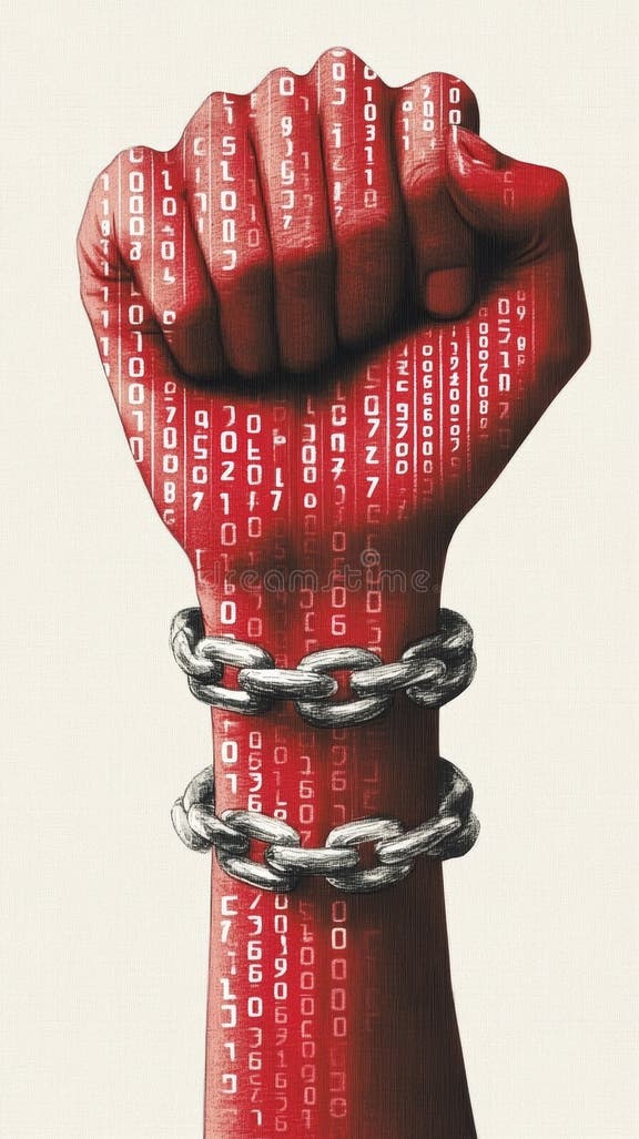 Digital Oppression: a Fist Encased in Binary Code, Bound by Chains ...
