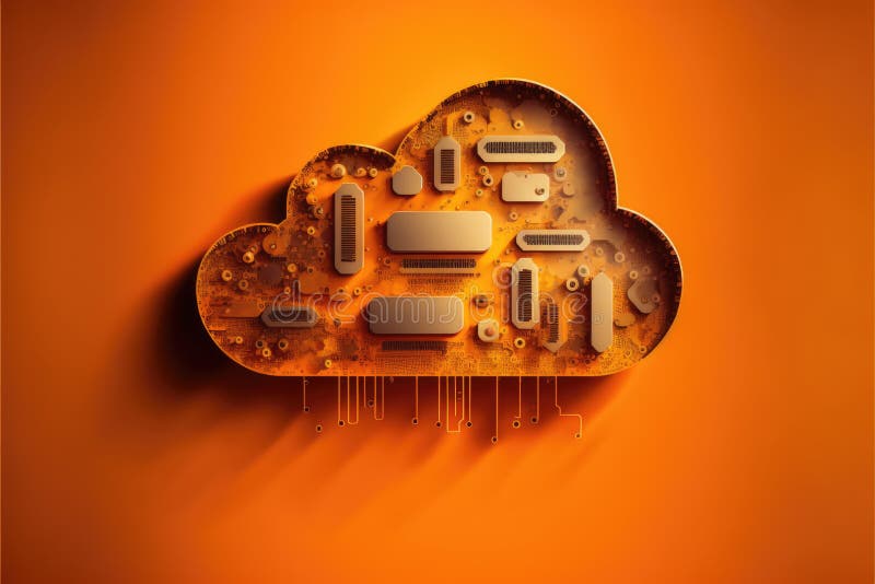 Digital Orange Cloud With Computer Circuit Board Created Using