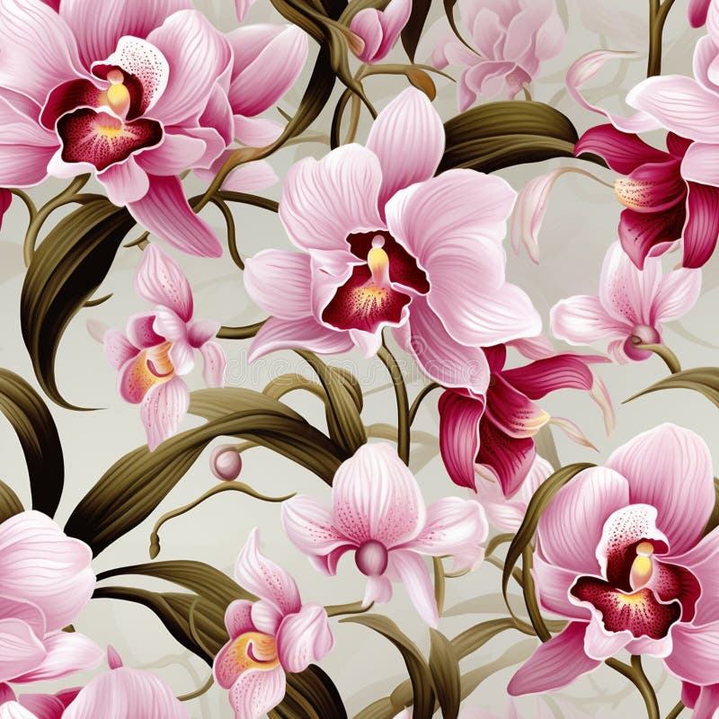 Digital Orchid Pattern for a High-quality Print Stock Illustration ...