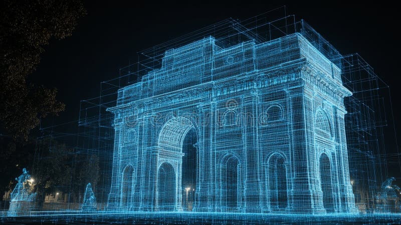 Digital Outline of a Famous Landmark, Network, Modern Technology of ...