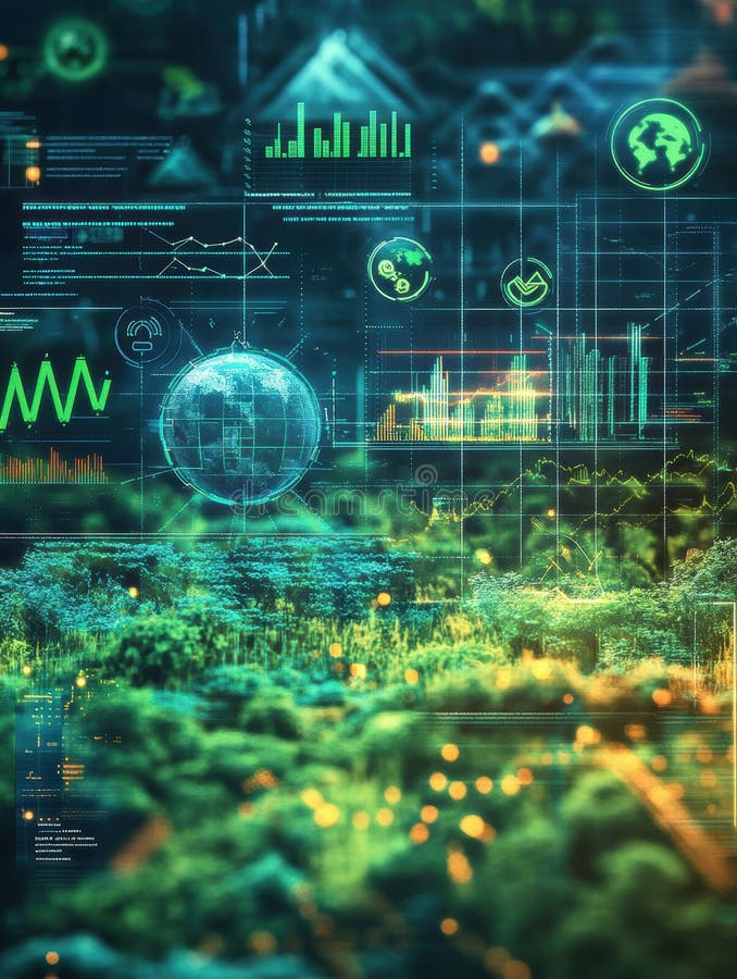 Digital Overlay on Lush Green Forest Stock Illustration - Illustration ...