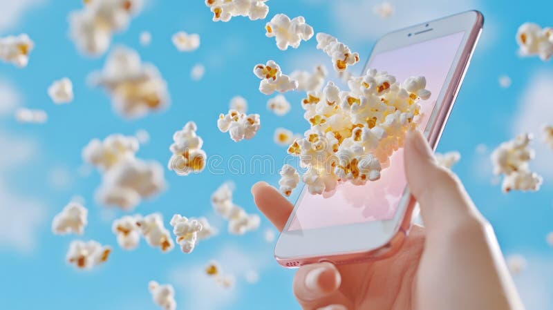 Digital Overload Popcorn Exploding from Smartphone Screen Stock Photo ...