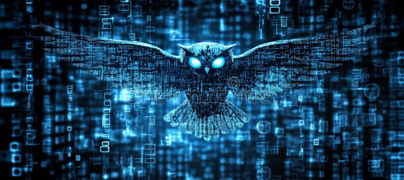 Digital Owl in Cyberspace Holographic Bird Symbolizing Data Security ...