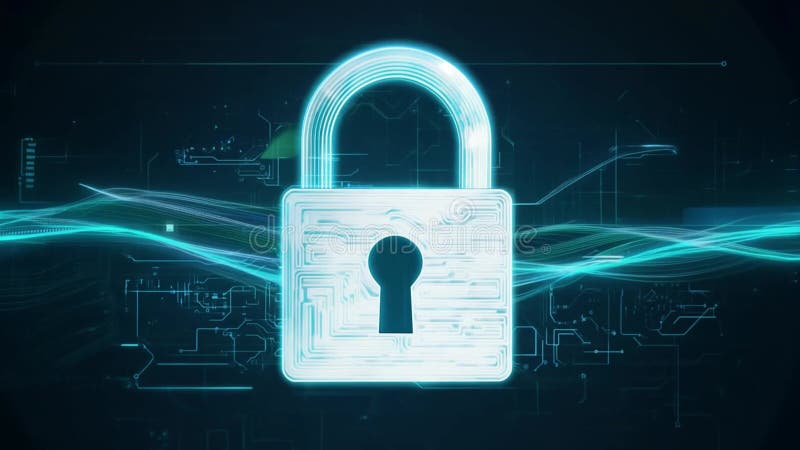 Digital Padlock with Circuit Design Symbolizing Cybersecurity in a Virtual Environment ...