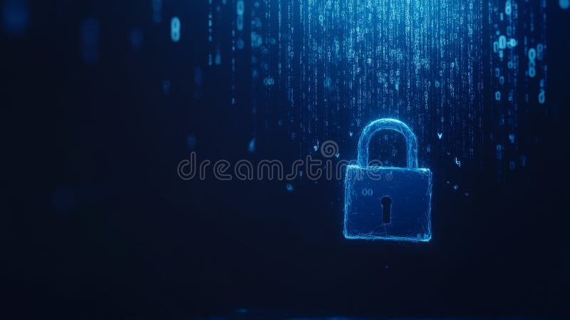 Digital Padlock with Binary Code Background in Blue Light Stock Illustration - Illustration of ...