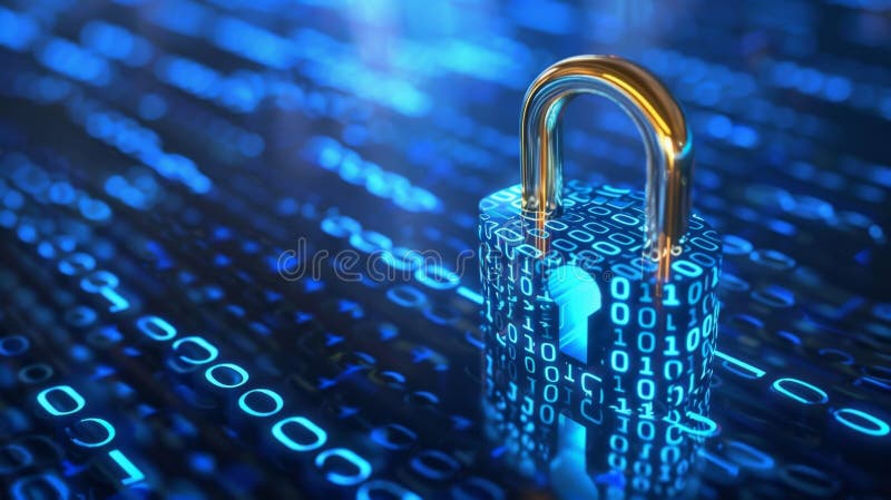 Digital Padlock on Blue Background with Binary Code Symbolizing Online ...