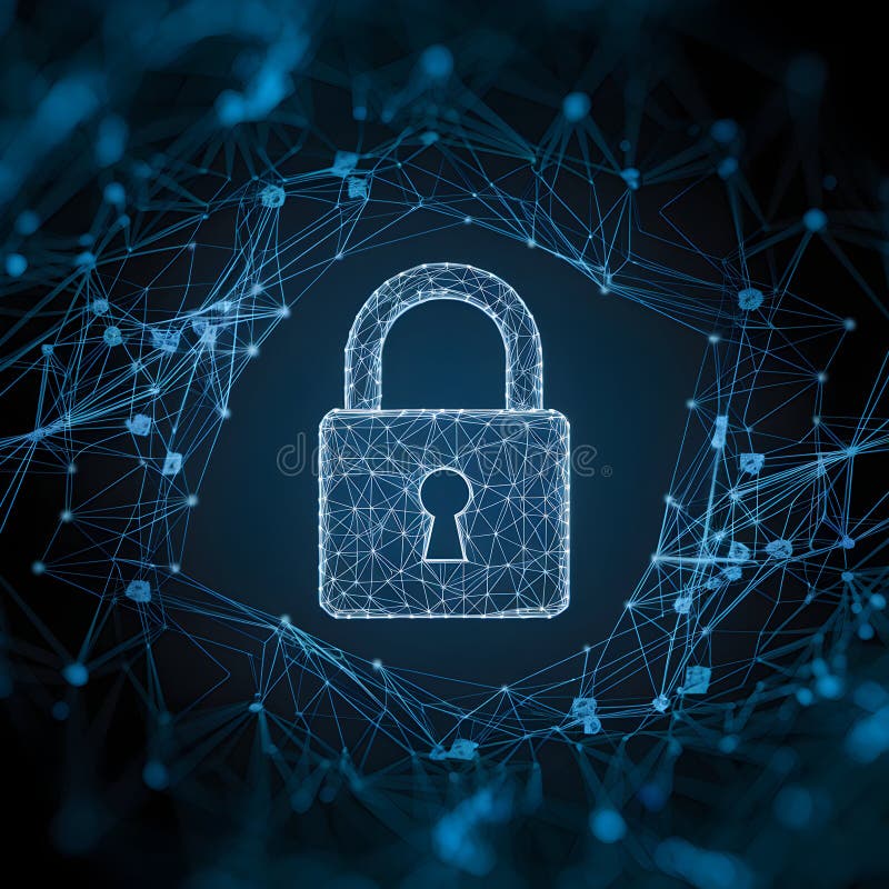 Digital Padlock within Blue Network of Dots, Symbolizing Security in ...