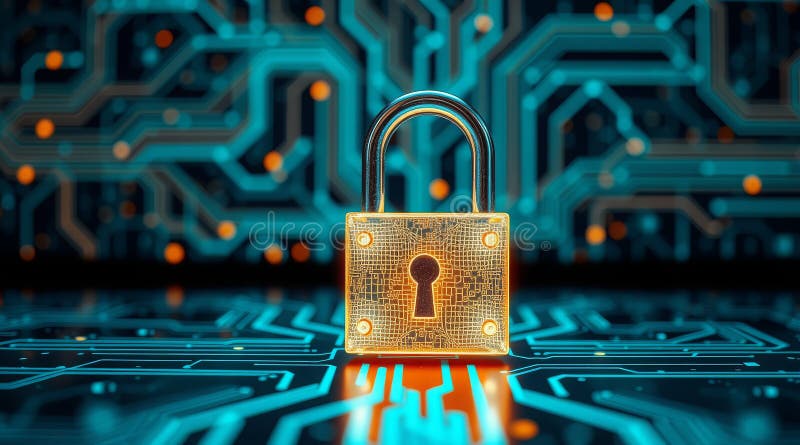 Digital Padlock Circuit Board Background Representing Cybersecurity Data Protection Stock Photos ...