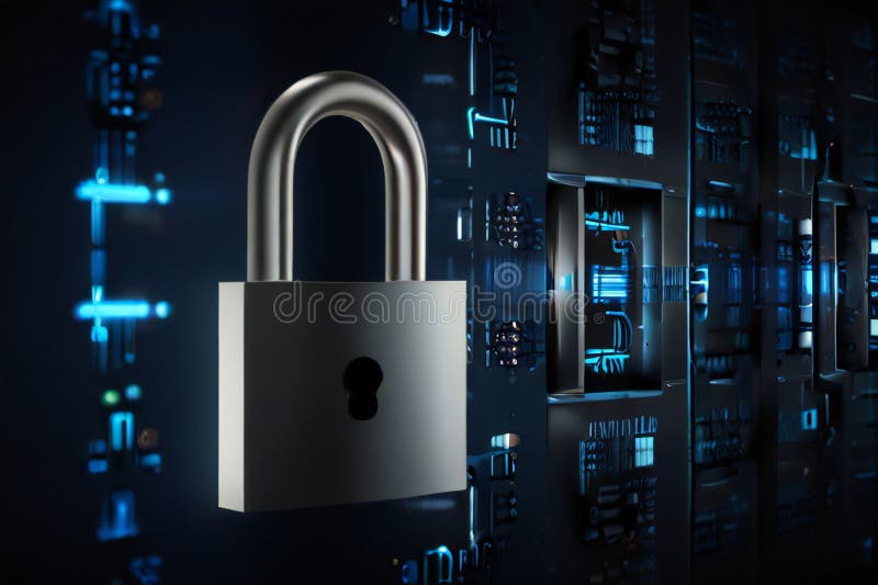 Digital Padlock for Computing System on Dark Blue Background ...