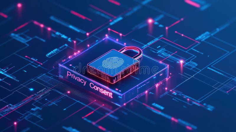 Digital Padlock with Fingerprint Symbolizing Privacy Consent and ...