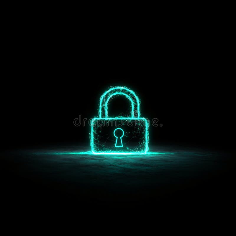 Digital Padlock Glowing Against Black Background, Symbolizing Security ...