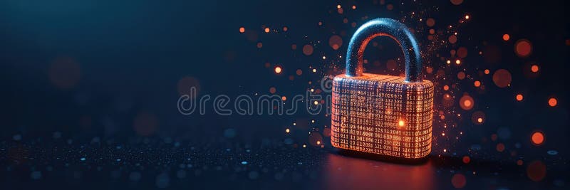 Digital Padlock Glowing with Binary Code and Sparkling Particles on ...