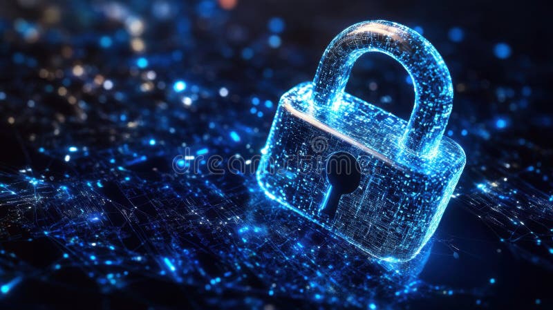 Digital Padlock Glowing Bright Blue. Protection Concept. Shining ...