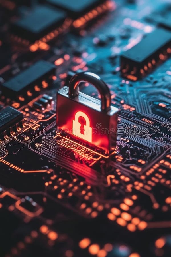 Digital Padlock Glowing on Circuit Board, Data Protection, Cyber ...
