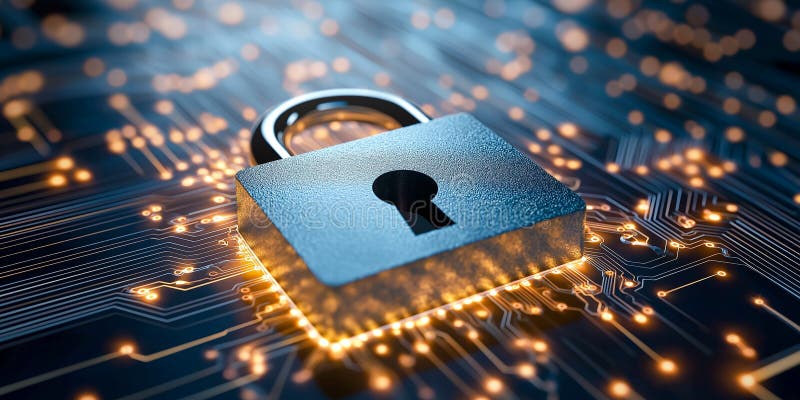 Digital Padlock on Glowing Circuit Symbolizes Security and Protection ...