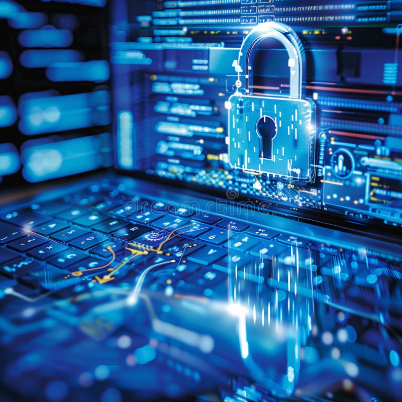 Digital Padlock Glowing on a Laptop Stock Illustration - Illustration ...