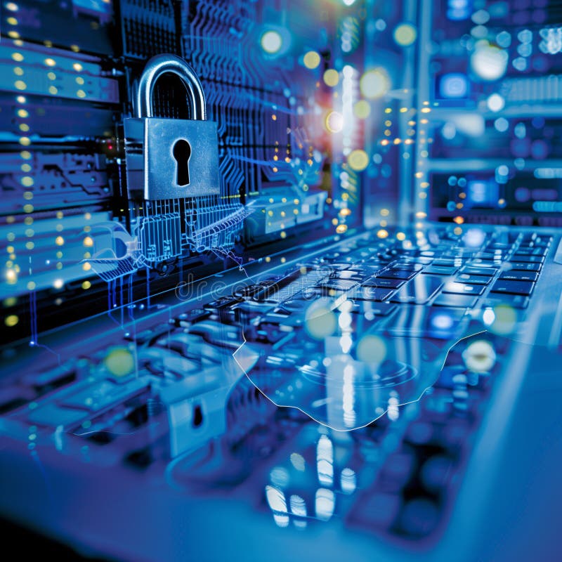 Digital Padlock Glowing on a Laptop Keyboard Stock Illustration ...