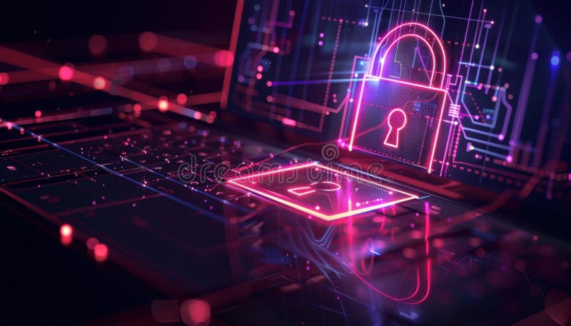 Digital Security Concept Featuring a Glowing Padlock Over a Laptop ...