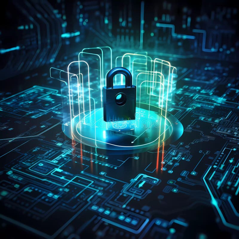 Digital Padlock Icon, Cyber Security Network and Data Protection ...