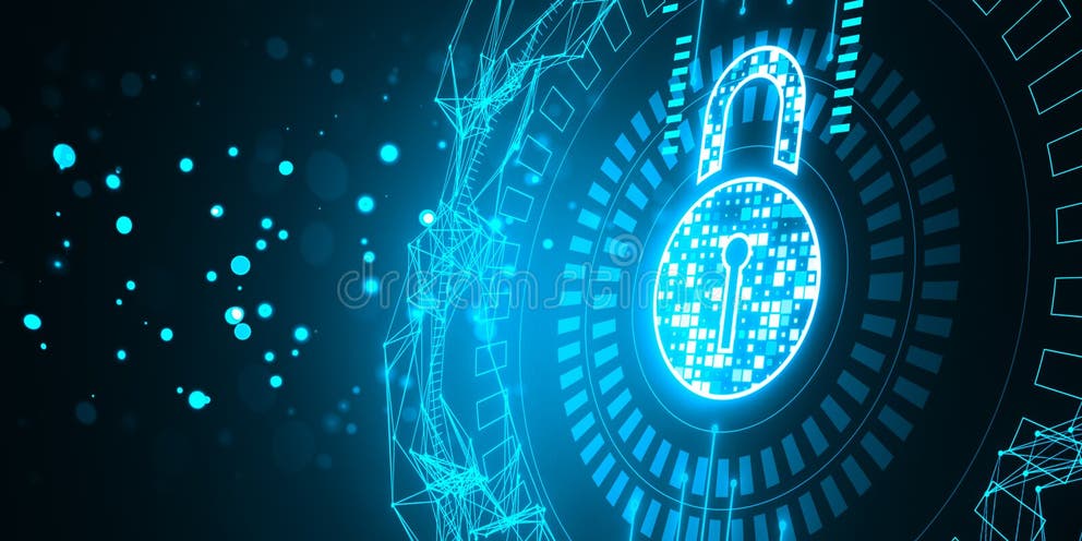 Digital Padlock Icon Surrounded by Abstract Network Graphics. 3D ...