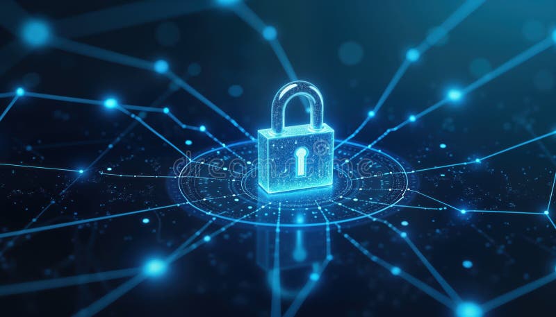 Digital Padlock Illustration. Tech Network Security Concept. Glowing ...