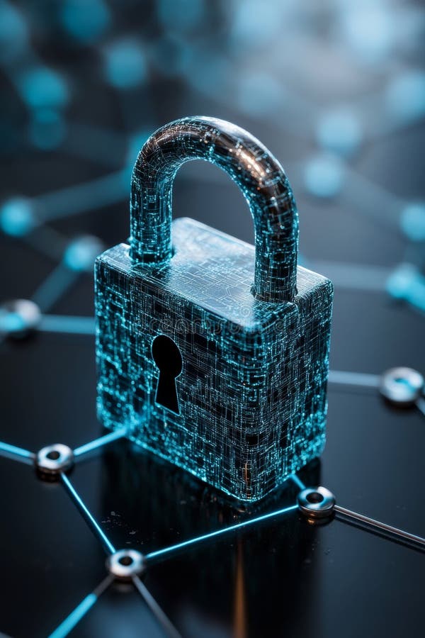 Digital Padlock on a Network, Symbolizing Cybersecurity, Data ...