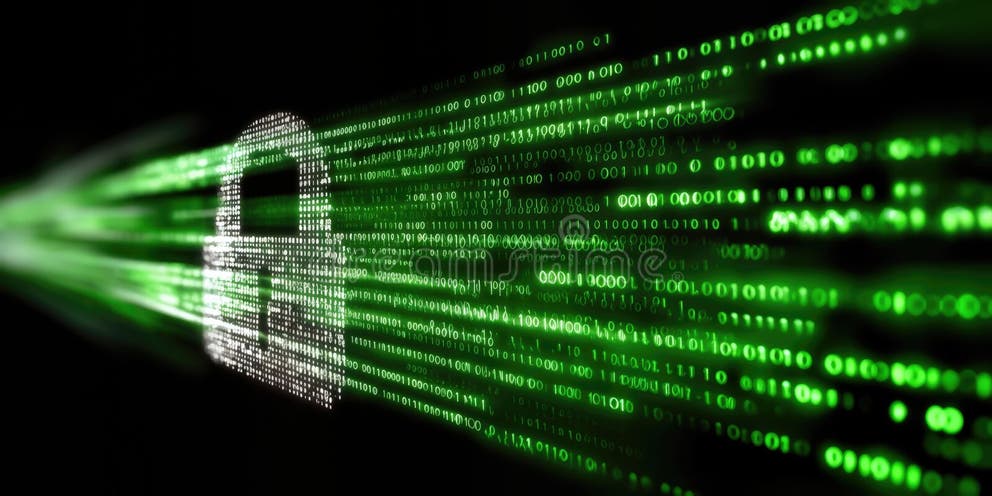 Generative AI Digital Padlock Over Binary Code Streams Signifying Cybersecurity and Data ...