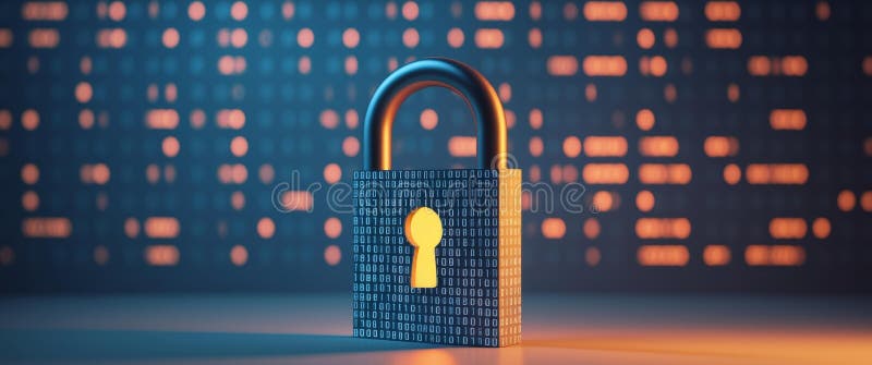 Digital Padlock Security Concept, Binary Code Lock with Keyhole Symbol ...
