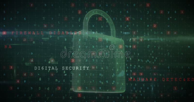 A Digital Padlock Surrounded by Cybersecurity Terms Like Firewall ...