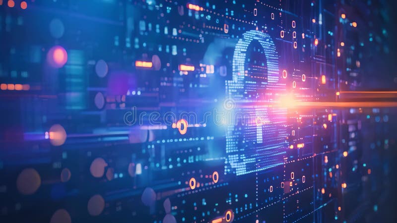 A Digital Padlock Symbol Composed of Glowing Blue Binary Code on a ... A Digital Padlock Symbol Composed of Glowing Blue Binary Code on a ...