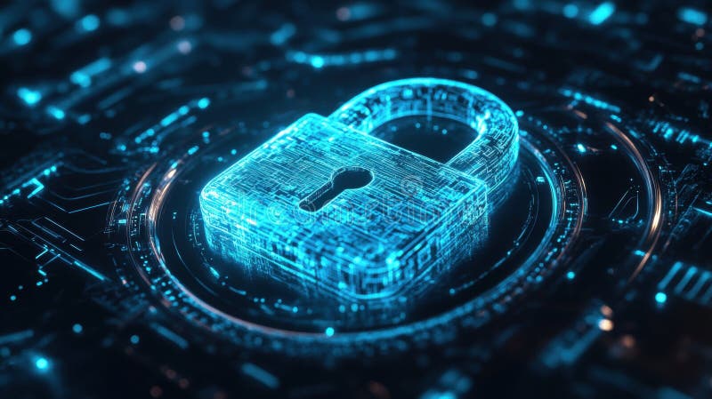 Digital Padlock Symbol Surrounded by Glowing Circuit Patterns Stock ...