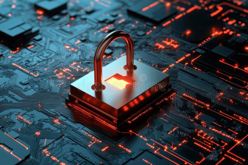Digital Padlock Symbolizing Cybersecurity on a Circuit Board with ...