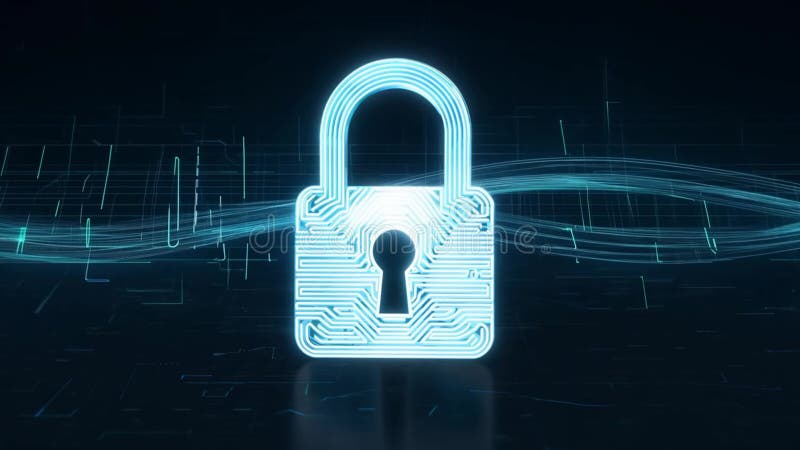 Digital Padlock Symbolizing Cybersecurity with Circuit Patterns in a Dark Background and Blue ...