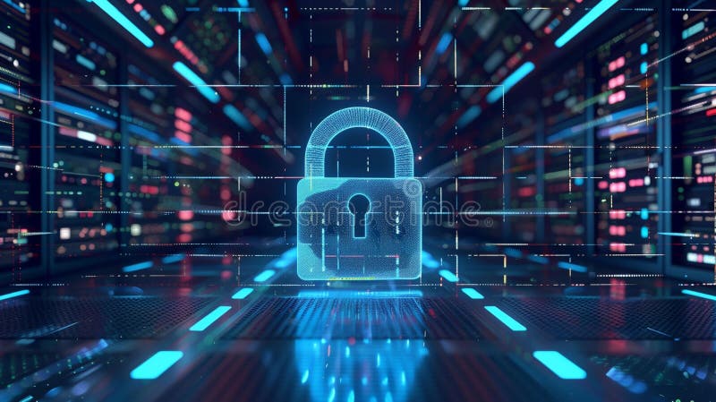 Digital Padlock Symbolizing Cybersecurity in a Tech Environment. Stock ...