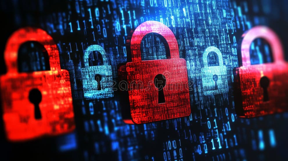 Digital Padlocks with Binary Code Background, Symbolizing Cybersecurity Stock Image - Image of ...