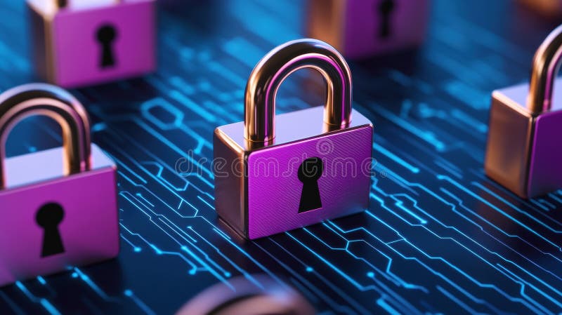 Digital Padlocks Symbolize Cybersecurity on a Circuit Board Background ...