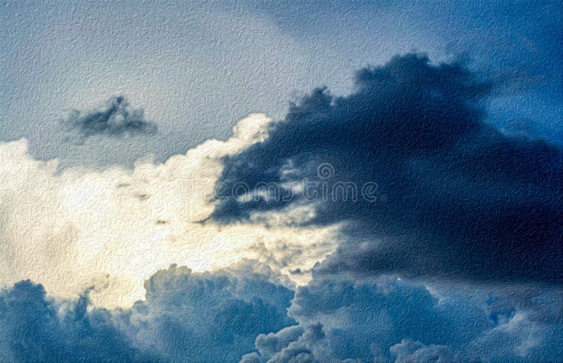 Digital Painting of Blue Sky Clouds in the Style of Hand-drawn Oil ...